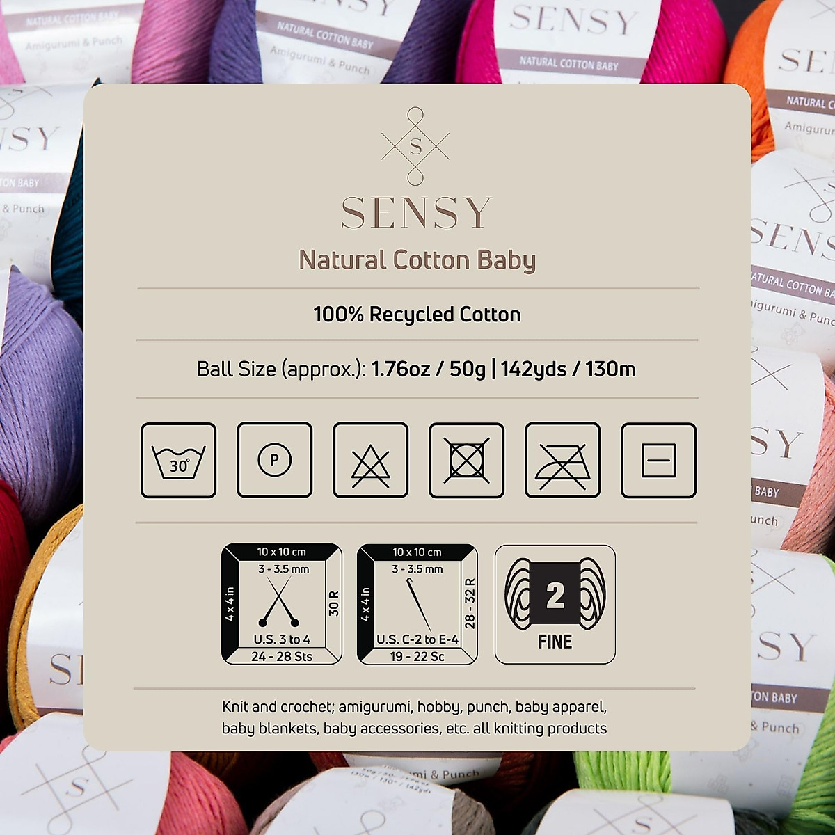 Sensy 100% Recycled Cotton Yarn for Amigurumi Knitting and Crochet, Macrame Yarn, Ideal for Blanket, Throws, Pillow, Baby Dolls Projects 4 Skeins (Baby Blue)