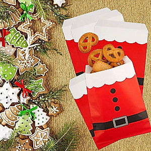 LUOZZY 50pcs Christmas Gift Bags Santa Claus Suit Christmas Kraft Paper Wrapping Bags Xmas Treat Candy Bags Xmas Holiday Birthday Party Gift Supplies Favor