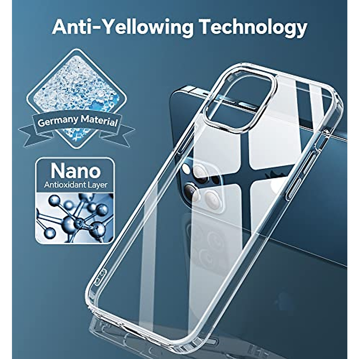 Elando for iPhone 12 Pro Max Phone Case, Anti-Yellowing Clear Phone Case, Super Slim Phone Case (0.39" Added) - Crystal Clear