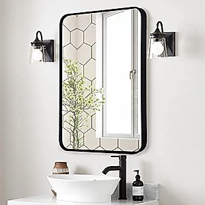 rozycher Black Btahroom Mirror 20x30 Inch, Rectangle Mirror for Wall, Decorative Black Wall Mirror for Bathroom, Bedroom, Living Room, Rounded Corner Wall Mirror Hangs Horizontal Or Vertical