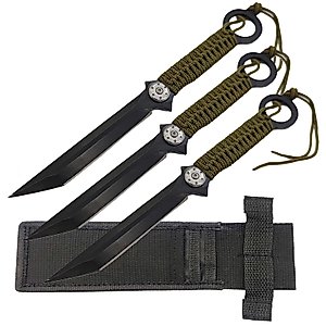 Fixed Blade Outdoor Camping Hunting Knives 3 pcs, Green Rope Handle