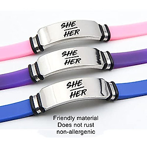 KBNSUIAN Adjustable She Her Pronouns Silicone Bracelet for Adults Kids, Nonbinary NB Pride Genderqueer Gender Identity LGBTQ Wristband for Female Women Girls Hers Pronouns Jewelry, Purple