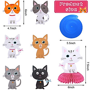 Chinco 16 Pcs Cat Theme Birthday Party Decorations Party Supplies Kit, Includes Cat Party Banner with 6 Cat Hanging Cutouts 6 Hanging Swirl Decor and 3 Birthday Honeycomb Party Decoration(Cool Style)