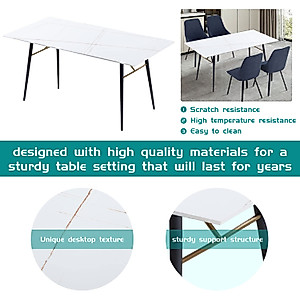 kevinplus 70'' Dining Table, Slate Kitchen Dining Table with Sintered Stone Top Surface, Modern Mid-Century Rectangular Conference Table for Office, Living Room Dinner Table, Metal Legs, White & Gold