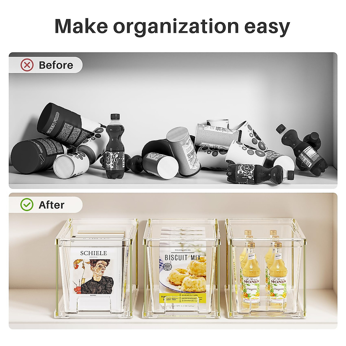 4Pack Large Stackable Kitchen Storage Drawers Multi-purpose under Sink Acrylic Drawers Organizers Clear Drawer Organizers Bins with Handles for Bathroom Kitchen Pantry