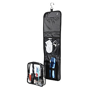 Travel hang up wash bag with 20x20x5cm detachable toiletry bag perfect for cabin hand luggage (Black)