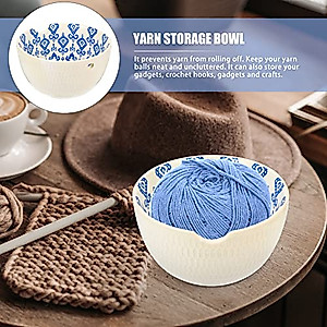 MAGICLULU Ceramic Yarn Bowl for Knitting and Crocheting Yarn Storage Bag for Beginner Crocheter Knitter Craft White