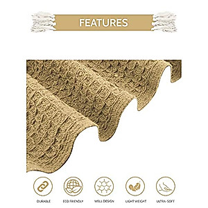 Rustic Farmhouse Throw Blanket - 50x60 Inches Sand Brown Cotton Honeycomb Woven Boho Blankets Soft and Cozy Throws with Decorative Tassels