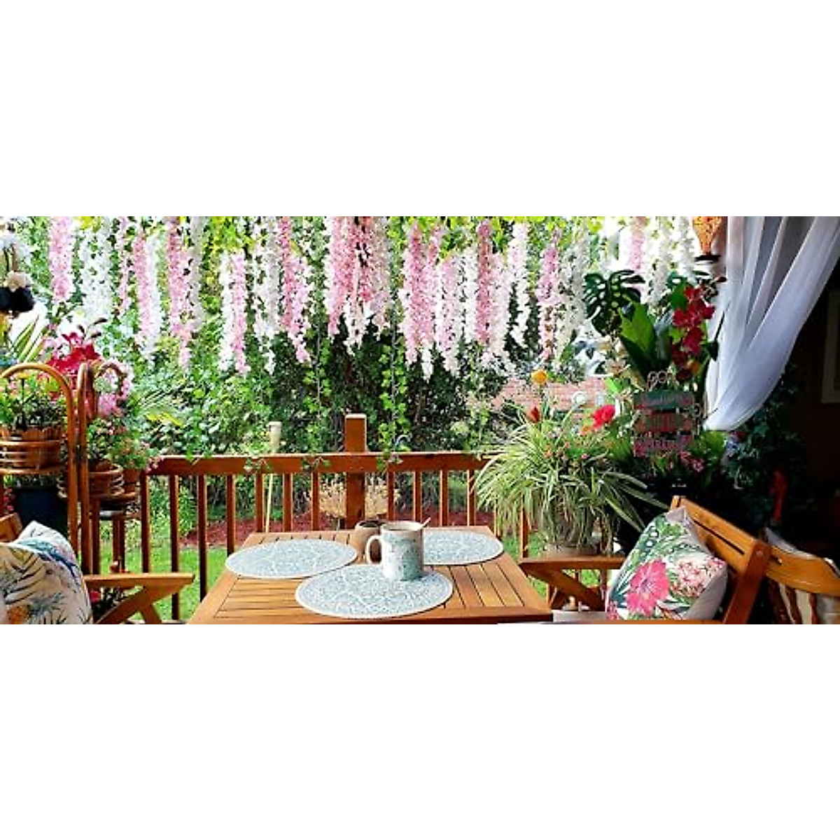 Lmeison 24 Pack Wisteria Hanging Flowers, Wisteria Garland Artificial Fake Wisteria Vine Rattan Hanging Garland Silk Flowers for Home, Party, Wedding Decor, White