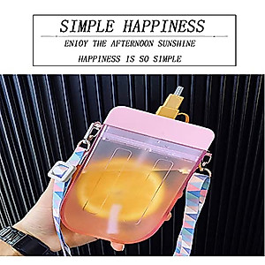 Cute Water Bottles with Straws,Creative Kawaii Popsicle Ice Cream Drink Water Bottles, Leakproof Plastic Transparent Water Jug 300ml Suitable for Kids Adults (pink)
