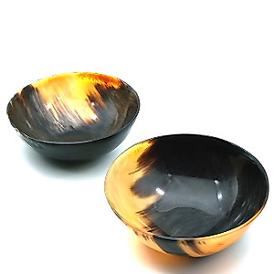 AYZCORP Shaving & Serving Bowl Natural Yak Horn Shaving Soap Bowl Shaving Cup for Men Real Horn Shave Bowl Lathering Up Shaving Soap Cup Bowls.Gift for Husband Boyfriend 5”RoundX2”deep