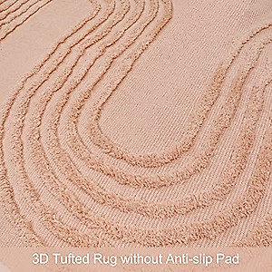 STARUIA Boho Pink Living Room Rug 5'x7' Washable Cotton Bedroom Rug, Woven Linear Tufted Nursery Area Rug with Tassels Accent Farmhouse Carpet for Teen Room Entryway Dorm