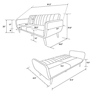 Novogratz Brittany Sofa Futon, Premium Linen Upholstery and Wooden Legs, Green Linen