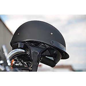 Vega Helmets Warrior Motorcycle Half Helmet with Sunshield for Men & Women, Adjustable Size Dial DOT Half Face Skull Cap for Bike Cruiser Chopper Moped Scooter ATV (Large, Matte Black)