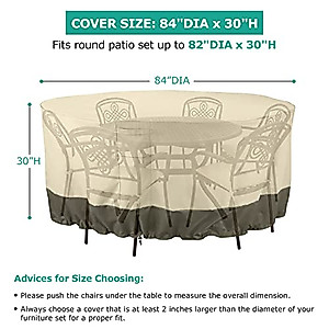 SunPatio Outdoor Furniture Cover Waterproof, Round Table and Chairs Cover for Patio Dining Set, All-Weather Outdoor Conversation Set Cover, Durable and Wind Resistant, Beige and Olive, 84"Dia x 30"H