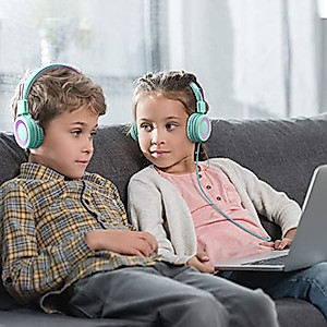 POWMEE P10 Kids Headphones with Microphone Stereo Headphones for Children Boys Girls,Adjustable 85dB/94dB Volume Control Foldable On-Ear Headphone with Microphone for School/PC/Cellphone(Green)