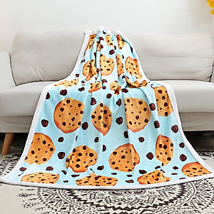 Jurllyshe Cute Cartoon Food Theme Throw Blanket Chocolate Cookies Pattern Fleece Blanket for Boys and Girls Funny Gifts for Kids and Adults (Cookies, 50"x60")