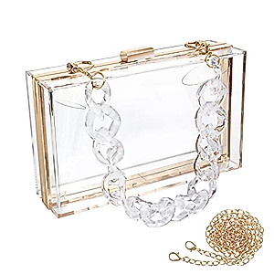WJCD Women Clear Purse Acrylic Clear Clutch Bag Transparent Crossbody Purse Evening Bag (Double Chain transparent)