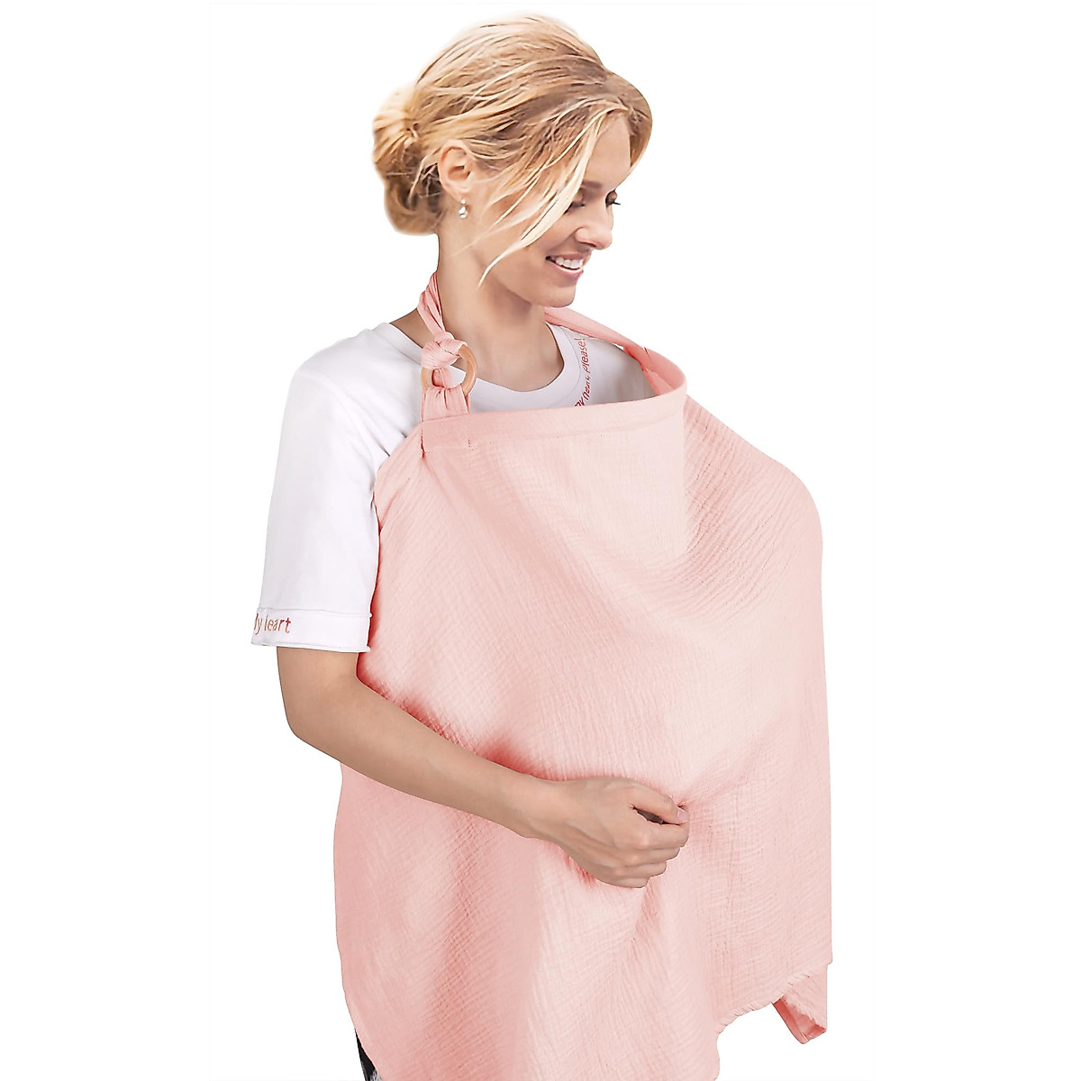 Muslin Nursing Covers for Breastfeeding, MVUOCR 100% Cotton Breastfeeding Cover for Mom, Multi-use Nursing Apron with Drawstring Bag, Soft and Breathable Privacy Nursing Covers with Wooden Hoop