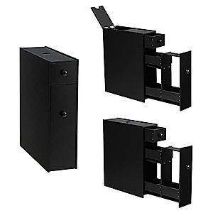 Tangkula Slim Bathroom Cabinet, Free Standing Storage Cabinet with Slide Out Drawers, Narrow Floor Bathroom Organizer Next to Toilet, Bathroom Toilet Paper Holder, 19 x 6.5 x 23 Inches (Black)