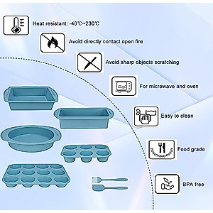 Hansanti 7in1 Silicone Bakeware Baking Set, Kitchen Bake Pans Molds Tray for Oven with BPA Free Round/Square Cake Pan, Loaf Pan, Muffin Pan for Bread Pizza Cheesecake Cupcake Pie Desserts