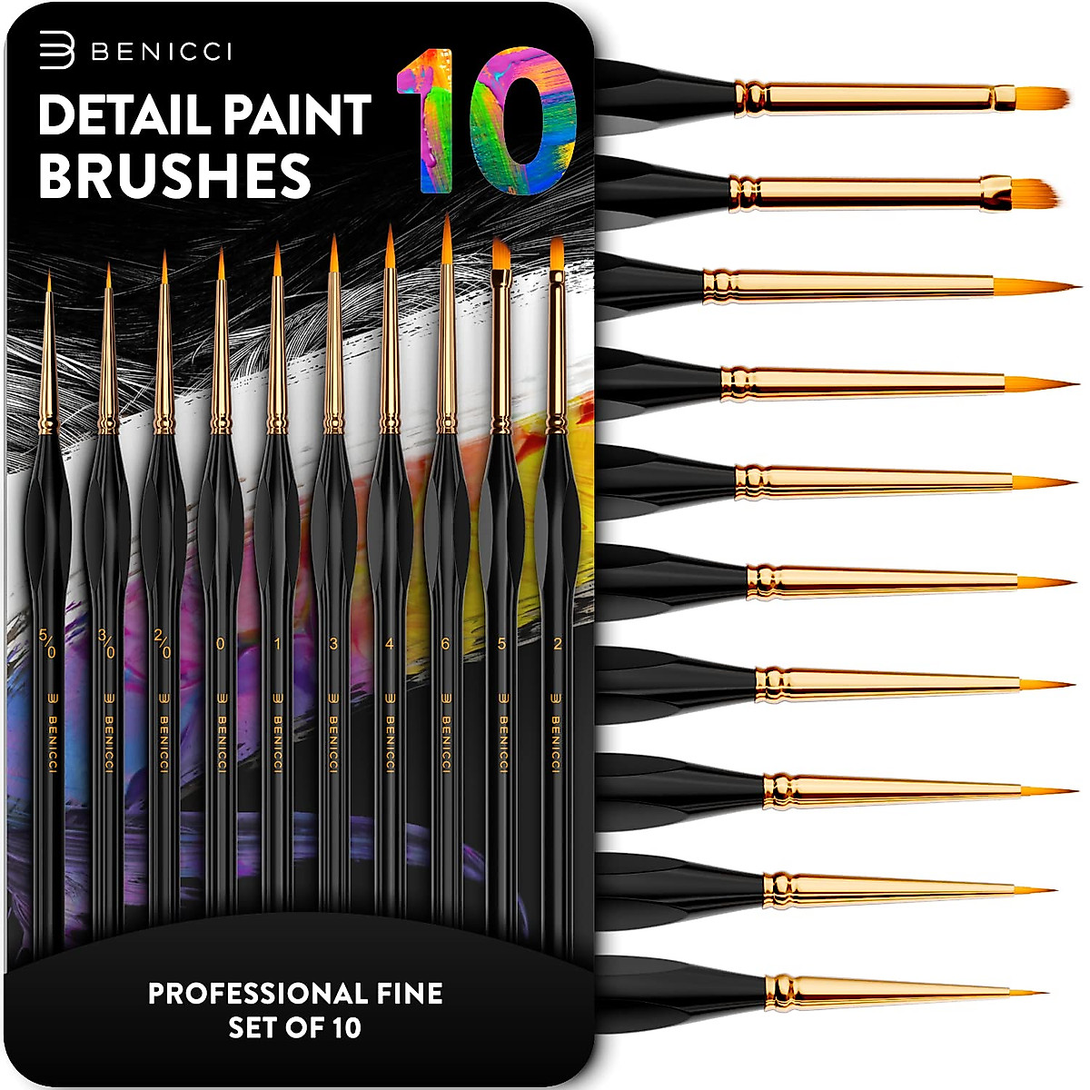 Professional Miniature Paint Brushes - Paint Brush Set of 10 Detail Paint Brushes - for Fine & Art Painting - w/ Comfortable Grip Handles - Perfect for Acrylic, Watercolor, Oil, Models, Warhammer 40k
