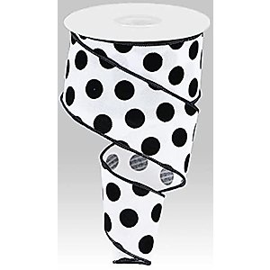 Velvet Polka Dot Wired Edge Ribbon (2.5", Black White) - 10 Yards : RGC162927
