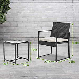 FDW Outdoor Patio Furniture Set,3 Pieces Wicker Modern Bistro Set Conversation Sets with Coffee Table for Yard and Bistro