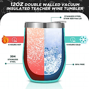 Didaey 12 Pcs Teacher Appreciation Gifts Bulk 12 oz Teacher Appreciation Cups for Women with 6 Best Teacher Ever Cup and 6 Keychains Thank You Teacher Birthday Retirement Gifts(Multicolor)