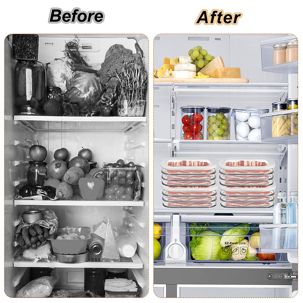RAUWIZX 3 PCS Bacon Refrigerator Crisper with Lid, Deli Meat Cold Cut Food Storage Organizer, Plastic Bacon Crisper, Stackable Refrigerator Transparent Organizer, (FREE MEAT CUTTERS)