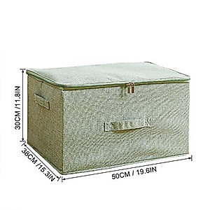 Everfunny Storage Bins with Zipper Lid Storage Boxes with Handles PP Plastic Board Foldable Lidded Cotton Linen Fabric Home Cube Baskets Closet Clothes Toys Organizer Container-Green, Large