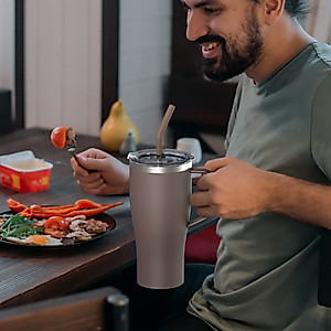 Zukro 32 oz Tumbler with Handle and Straw, No Sweat Double Wall Insulated Stainless Steel Coffee Cup with 2 Lids, Leakproof Travel Mug For Hot and Cold Drinks, Dishwasher Safe, Fit in Cupholder