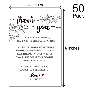 EKSPLODI 50 Wedding Thank You Place Setting Cards, Wedding Reception Thank You Cards, Table Centerpieces and Wedding Decorations, Bridal, Engagement, Anniversary, 4x6