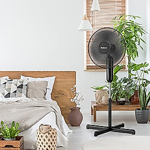 HOLMES 16" Digital Stand Fan, 80° Oscillation, 3 Speeds, 3 Modes, 7.5 Hour Timer, Adjustable Height, 30° Adjustable Head Tilt, Ideal for Home, Bedroom or Office, Remote Control, Black