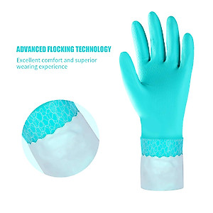 Elgood Reusable Long Sleeve Dishwashing Cleaning Gloves with Latex Free,Cotton Lining,Kitchen Gloves 2 Pairs,Purple+Blue L