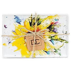 DEMDACO Dean Crouser Sunflower Watercolor Yellow 7.5 x 5 Glossy Ceramic Stoneware Decorative Tray
