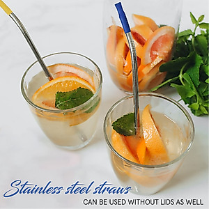 Bamboo Mason Jar Lids with Straw Hole, Stainless Steel Reusable Straws with Colored Silicone Tips, Straw Cleaner Brush and Polyester Bag, 70mm Bamboo Mason Jar Lids (Regular Mouth)