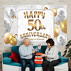 PAKBOOM Happy 50th Anniversary Backdrop Banner - Cheers to 50 Years Anniversary Party Decorations Supplies for Parents - 3.9 x 5.9ft Silver