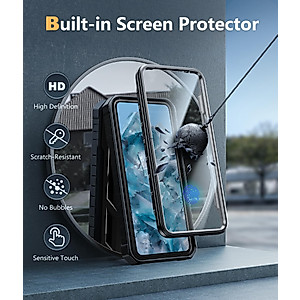 FNTCASE for Google Pixel 8-Pro Case: Shockproof Military Grade Protection Phone Cover with Built-in Kickstand | Drop Proof Hybrid Matte Textured Protective Cell Shell - Black 6.7 Inch