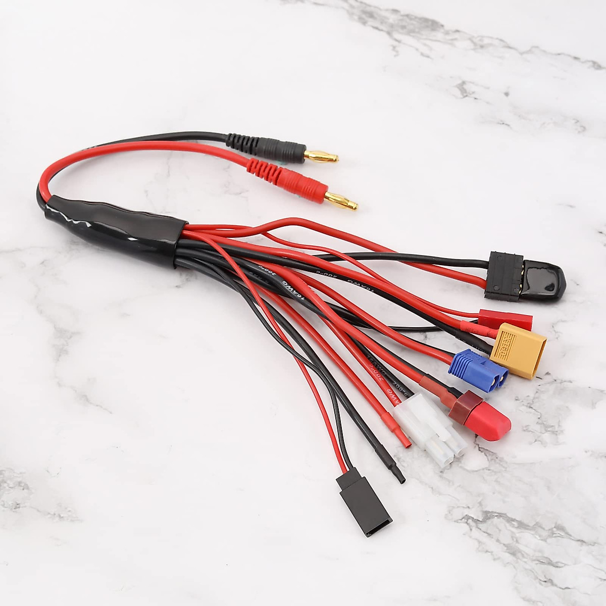 Micro Traders 8 in 1 Charger Adapter Connector Splitter Cable RC Battery Multi Charger to 4.0mm Banana Plug for TRX DIY Bare Wire JST T Plug XT60 EC3 FUTABA TA-Miya