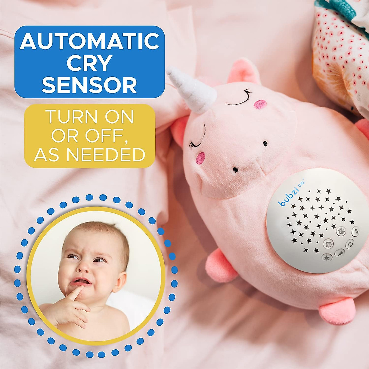 Bubzi Co Baby Sound Machine, Portable Unicorn Soother & Baby Night Light Projector, Comforting Electronic Infant Toddler Sleep Aid & Baby Shush Sound with White Noise