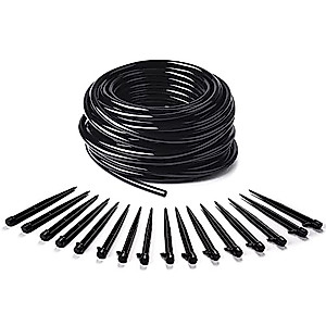 MIXC 50PCS Drip Emitters Sprayer and 50ft 1/4 inch Irrigation Hose, 50ft Roll Tubing Drip, 360 Degree Dripper Perfect for Irrigation System Watering Kits for Garden Patio Lawn Flower Bed