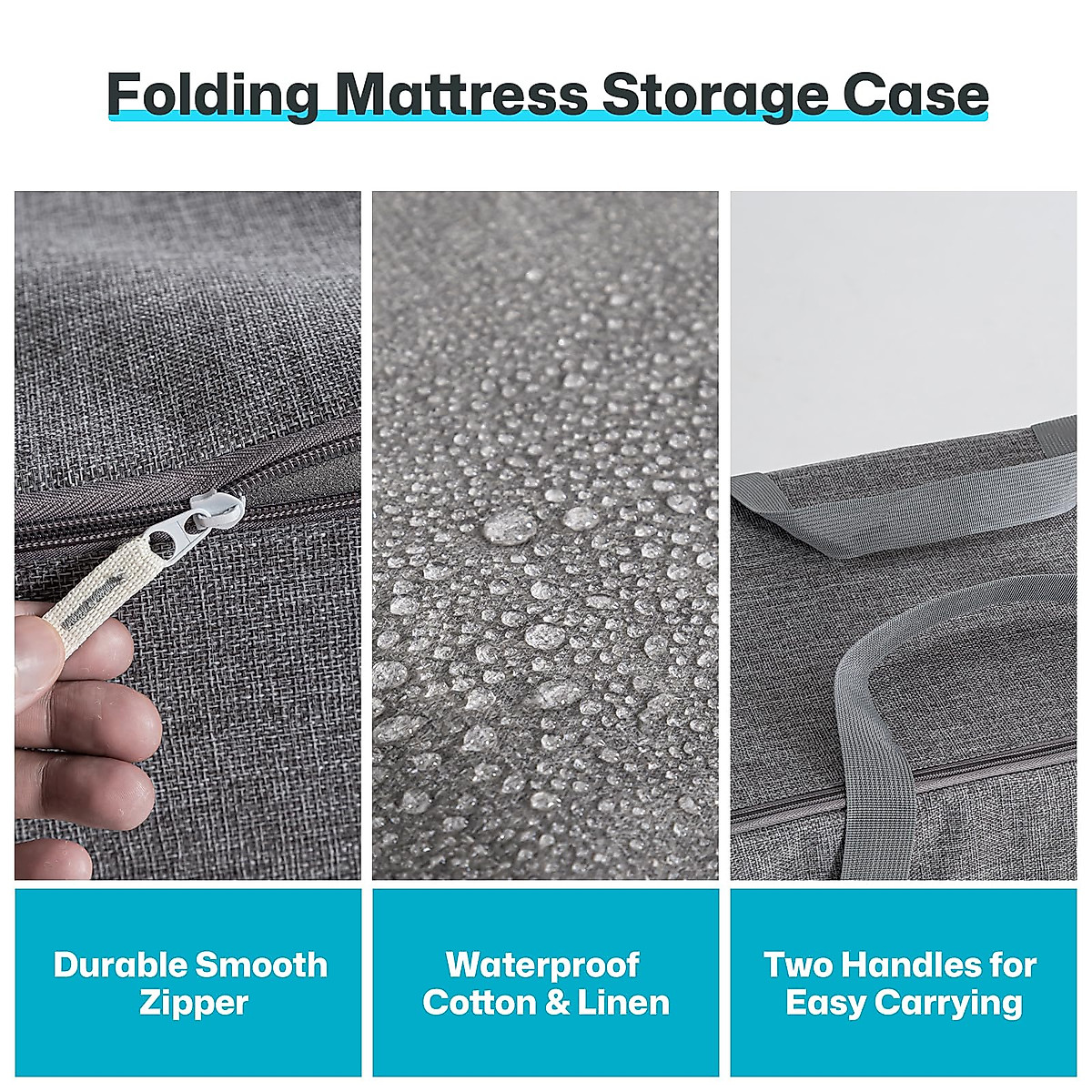 Folding Mattress Storage Bag - Trifold Memory Foam Mattress Carry Case, Portable Mattress Sofa Bed Carrying Box for 4" Twin & Twin XL Foldable Floor Mattress, 38.5"x27.5"x13"