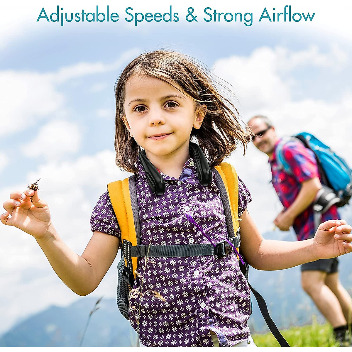 Bladeless Neck Fan, 5000mAh Rechargeable Battery Powered, 3 Speeds, Angle Adjustable, Hand-free Portable Neck Fan for Both Outdoor & Indoor Use, UL Certified, Black