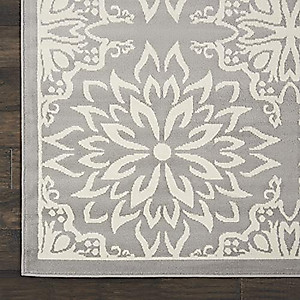 Nourison Jubilant Floral Ivory/Grey 7'10" x 9'10" Area Rug, Easy -Cleaning, Non Shedding, Bed Room, Living Room, Dining Room, Kitchen (8x10)