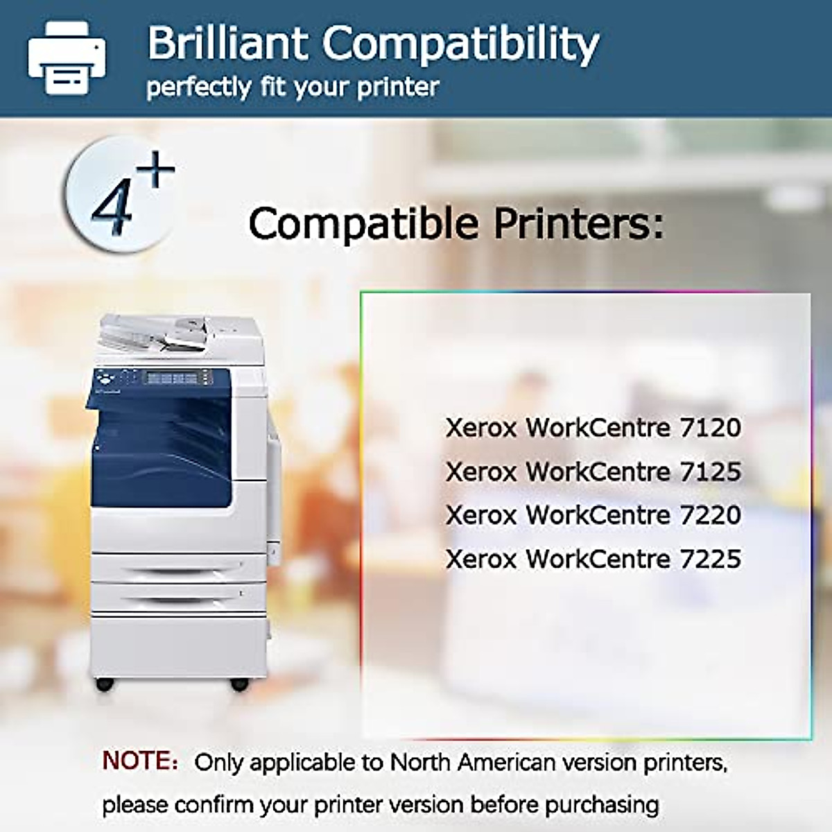 Leize Compatible 7120 Toner Cartridge use for Xerox WorkCentre 7120 7125 7220 7225 Printer Replacement for 006R01457 006R01458 006R01459 006R01460, Black 22,000 & Color 15,000 Pages [KCMY-4PACK]