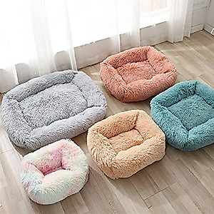 LQUOXH Square Dog Beds Long Plush Pet Beds Cat Mat for Little Medium Large Pets Super Soft Winter Warm Sleeping Mats (Color : LightGrey, Size : Small)