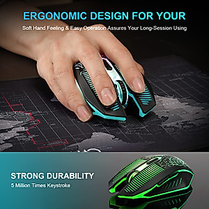 CHONCHOW Wireless Gaming Mouse Rechargeable LED Backlit 2.4G USB Receiver 3600 DPI Cordless Portable High Performance Compatible with PC Laptop MacBook iMac PS4 PS5 Switch Xbox one x(Black)