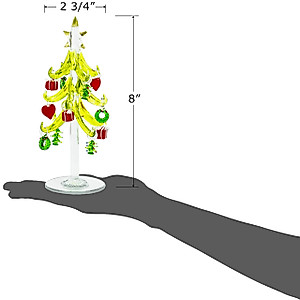 Red Co. 8" Glass Christmas Tree Tabletop Display Decoration with Assorted Glass Ornaments, Holiday Season Decor, Set of 3