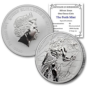 2020 P 1 oz Silver Zeus Gods of Olympus Coin by The Perth Mint Brilliant Uncirculated with a Certificate of Authenticity $1 Seller BU
